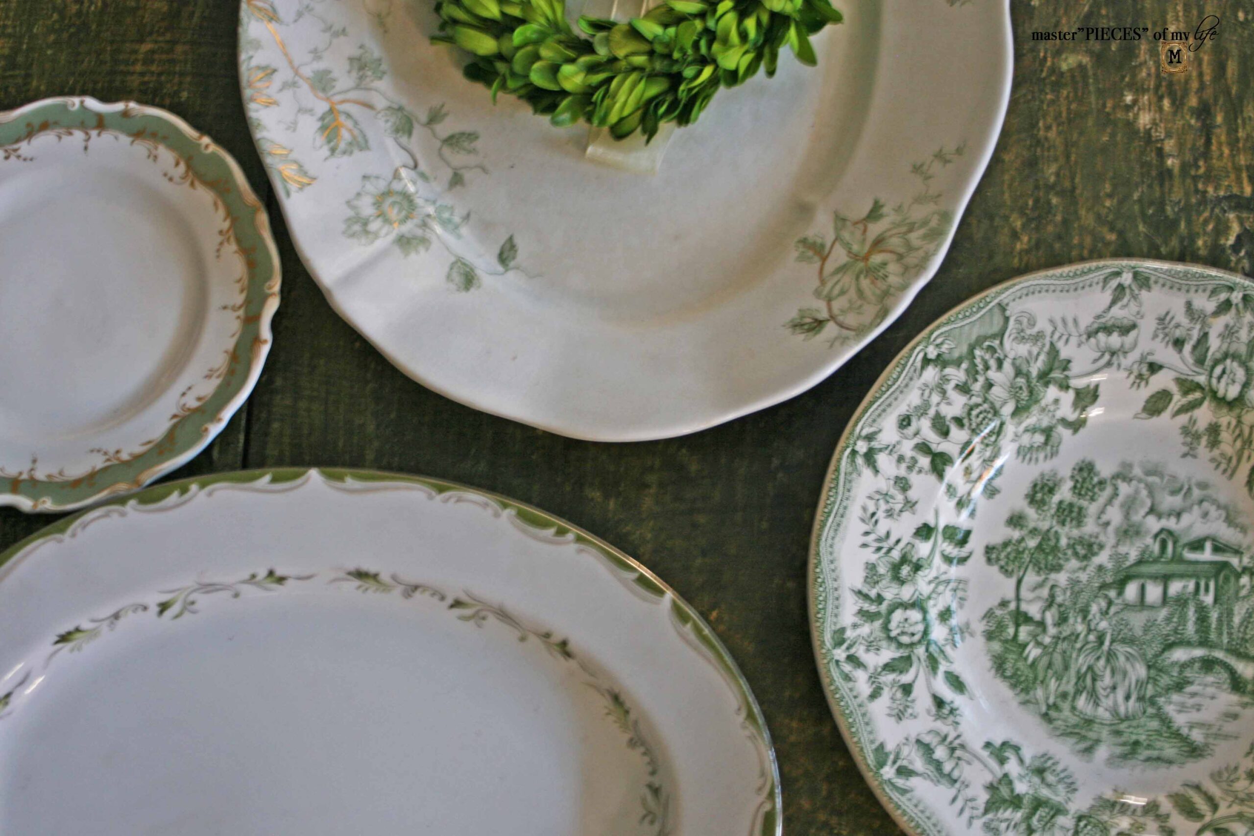 thrifted green transferware goodies - Master"Pieces" of my Life