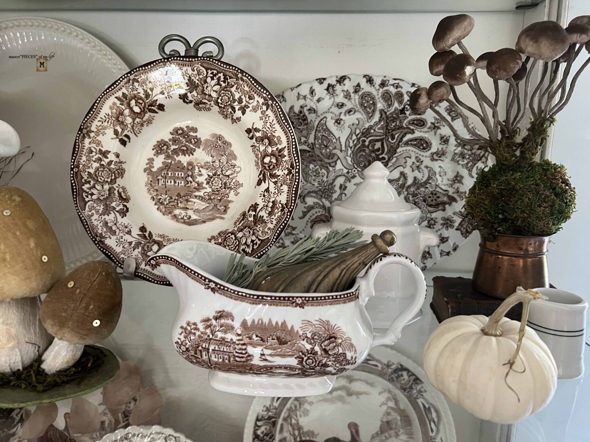 Thrifted Goodies - Using Vintage Brown Transfer ware for Fall Decor ...