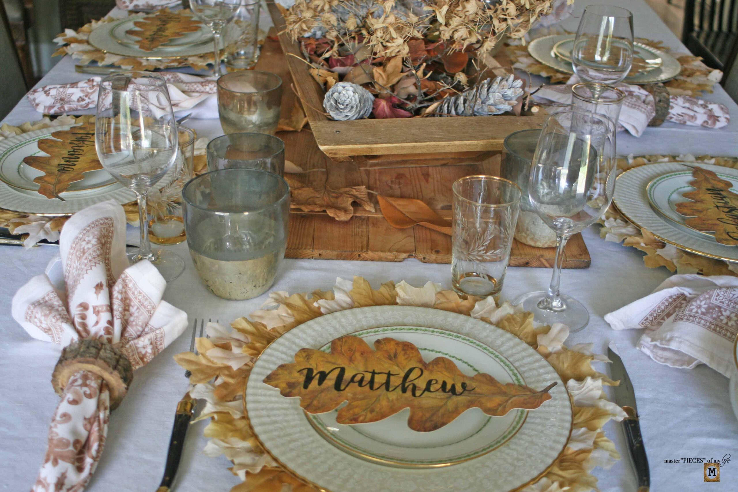 a leaf inspired table design with DIY leafy chargers - Master"Pieces ...