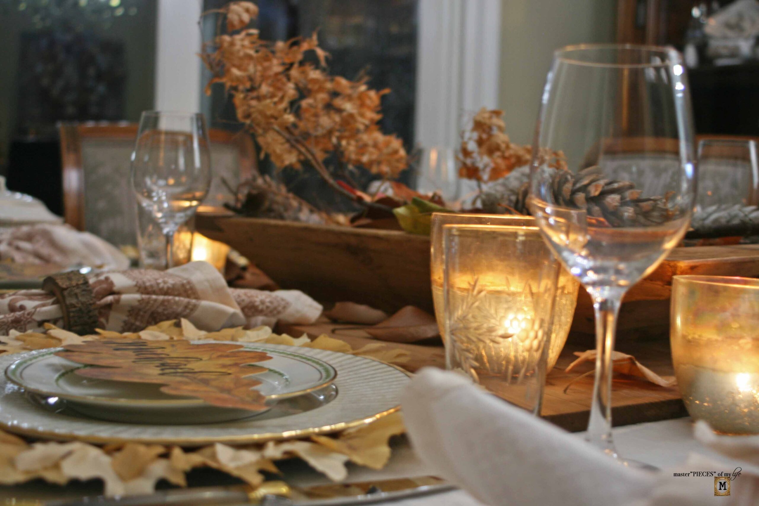 a leaf inspired table design with DIY leafy chargers - Master"Pieces ...
