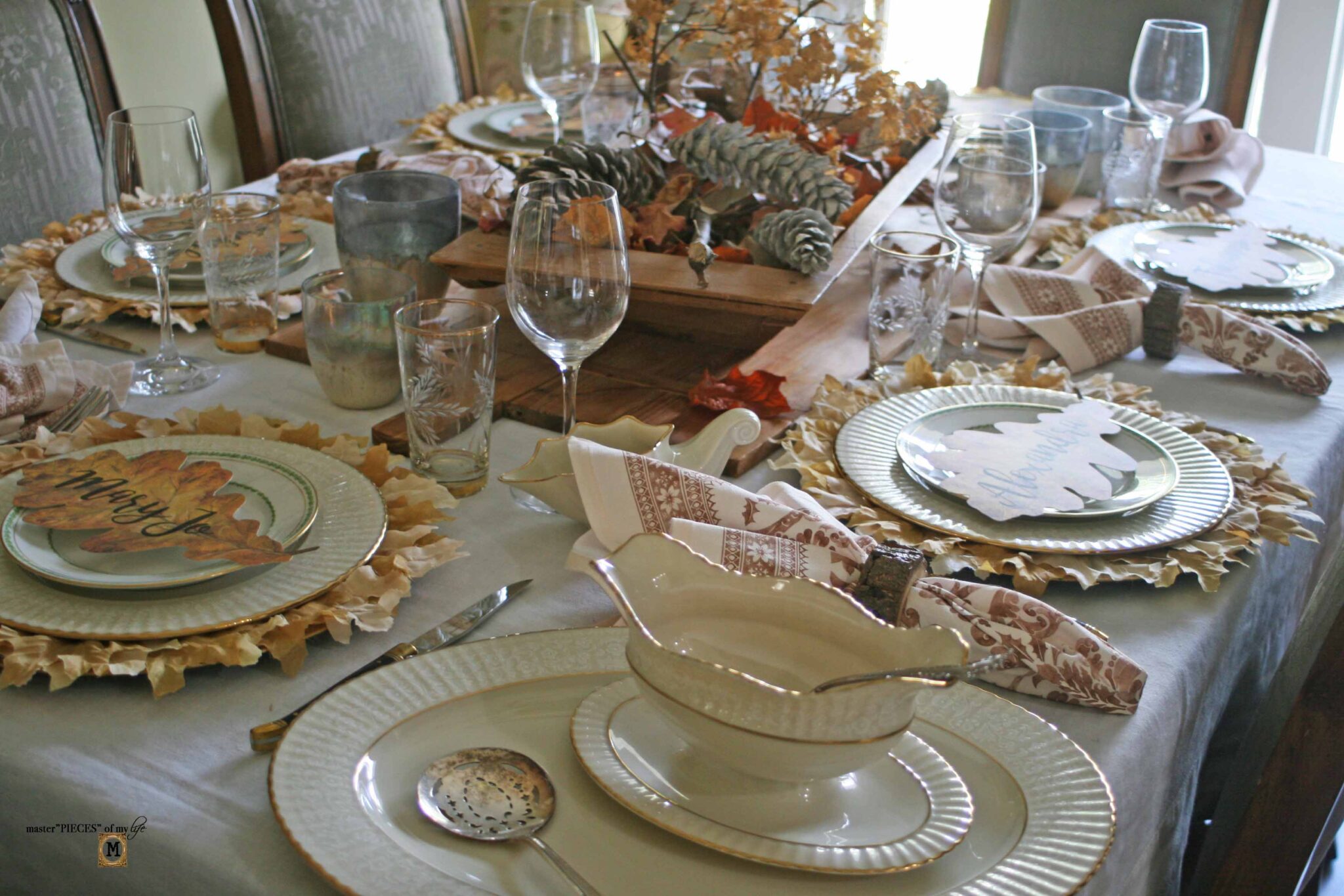 a leaf inspired table design with DIY leafy chargers - Master"Pieces ...