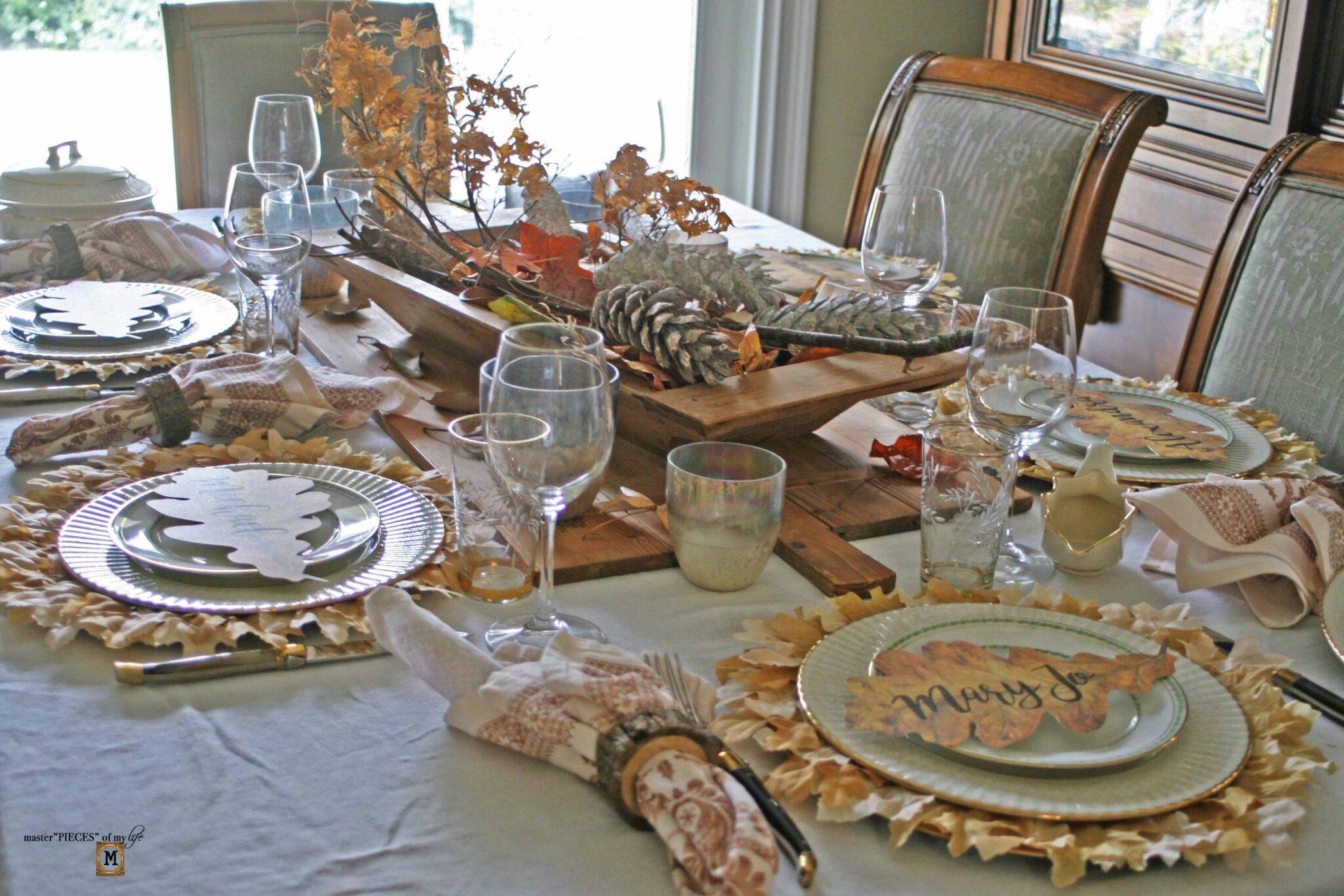 a leaf inspired table design with DIY leafy chargers - Master"Pieces ...