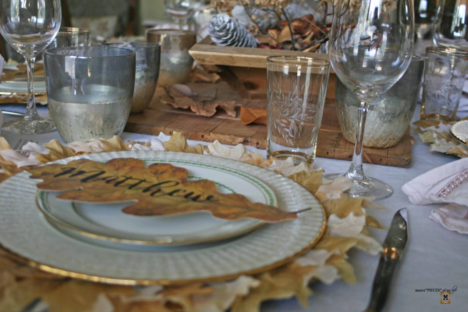 a leaf inspired table design with DIY leafy chargers - Master"Pieces ...