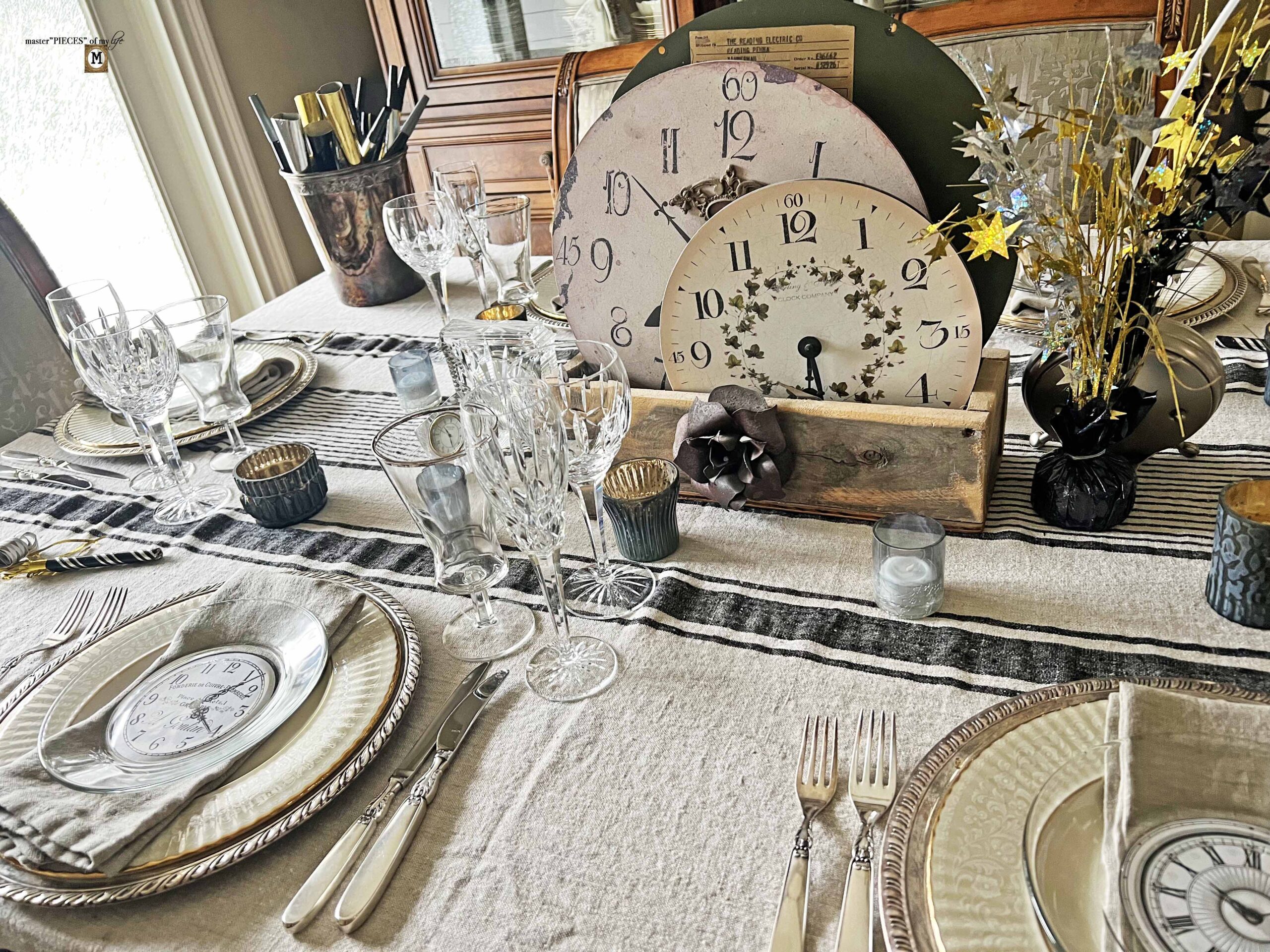 a timely New Year's Eve table with DIY clock plates - Master"Pieces" of ...