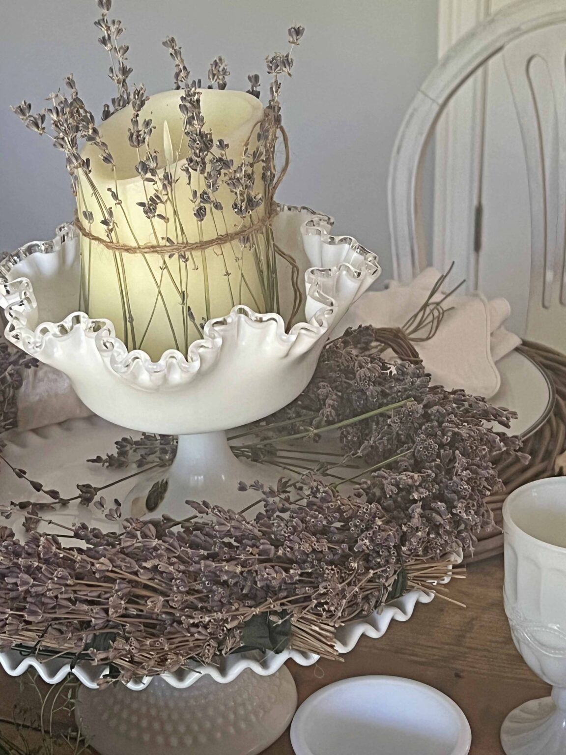 Rustic Lavender Table Styling with a Touch of Vintage Milk Glass ...
